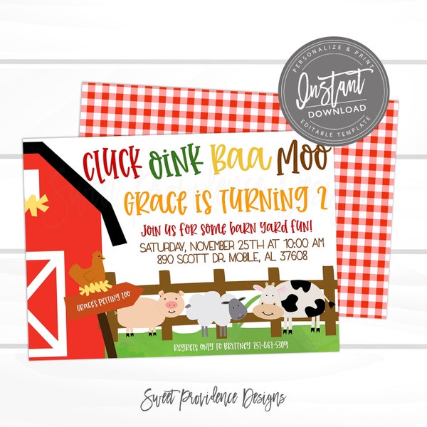 Oink Baa Moo Im Two Invitation - Etsy