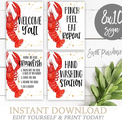 Crawfish Boil Signs How to Eat Welcome Hand Washing Pinch | Etsy