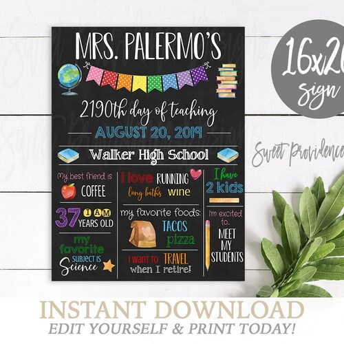 Back to School Chalkboard First Day of School Sign ANY - Etsy