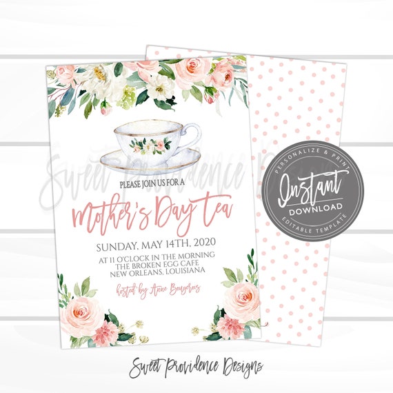 Mother's Day Tea Invitation, EDITABLE Church Tea Invite, Mothers Day ...