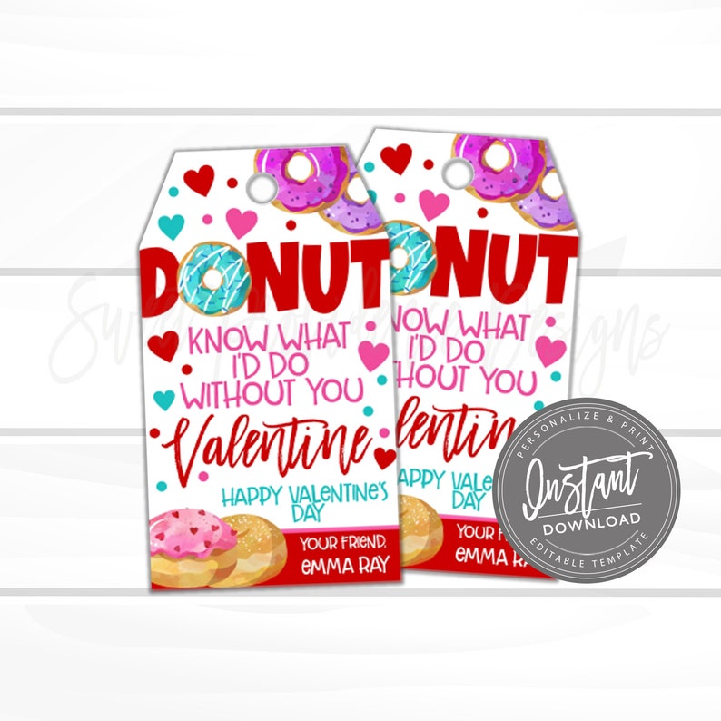 Valentine Favor Tags Editable Donut Valentine Cards Kids - Etsy