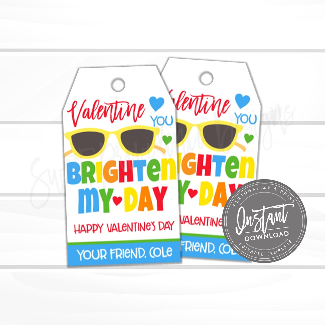 Valentine Favor Tags Printable You Brighten My Day School - Etsy