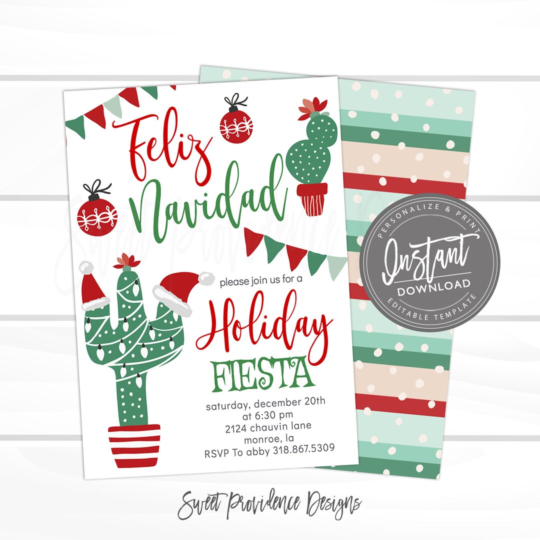 Holiday Fiesta Invitation, Cactus, Editable Holiday Fiesta Template ...