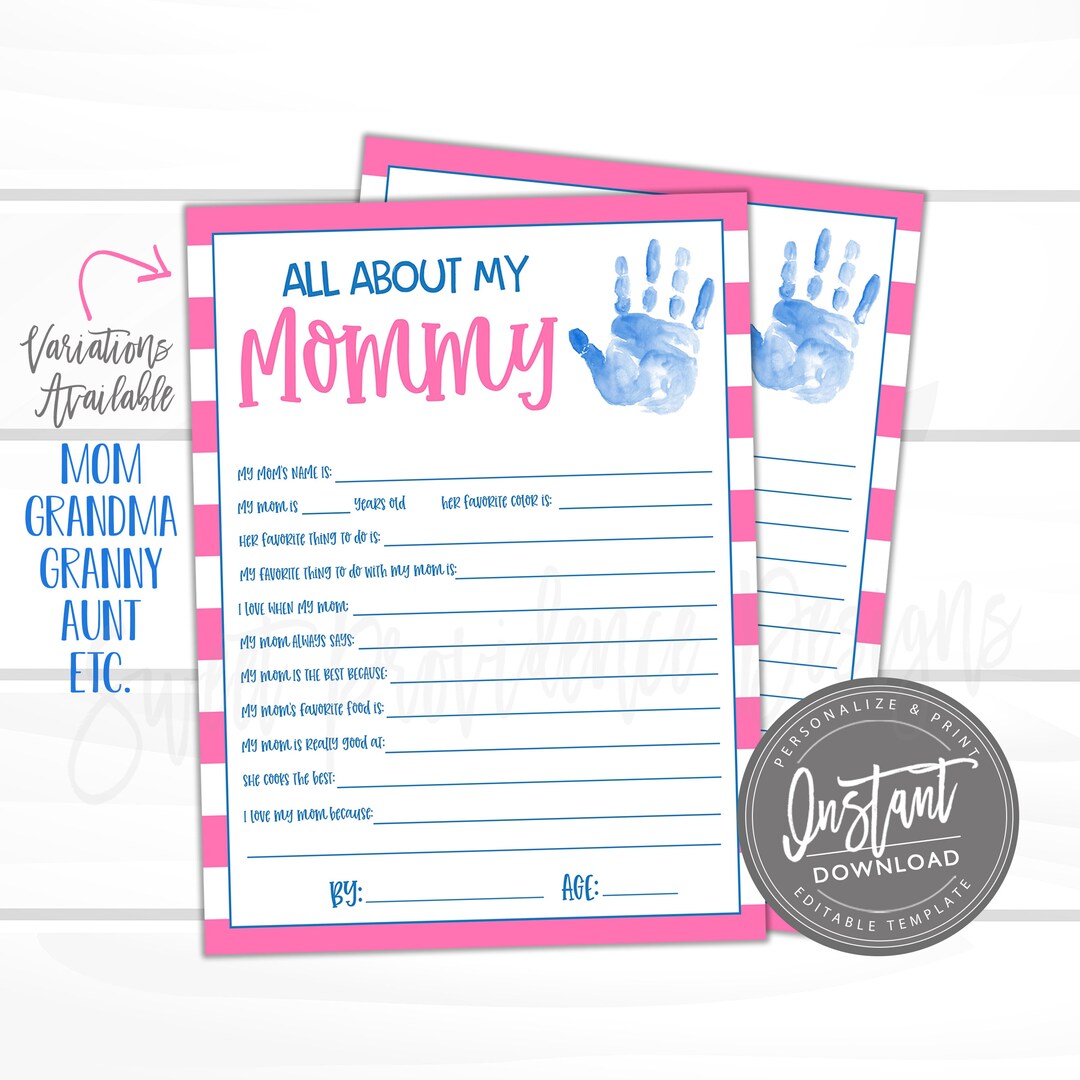 EDITABLE Mother's Day Card Questionnaire, All About Mom, Survey ...