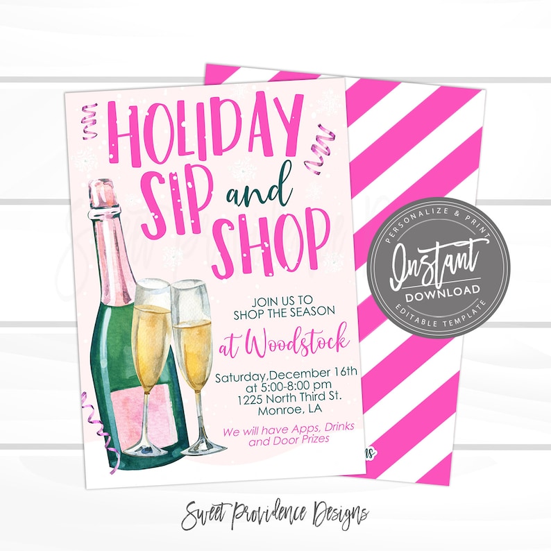 Editable Holiday Sip and Shop, Christmas Flyer, Boutique Invite ...