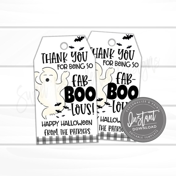Halloween Gift Tag Fab-Boo-Lous Favor Tag, Kids Teacher Trick or Treat ...