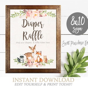 Diaper Raffle Table Sign, Baby Shower Diaper Sign, Editable Girl ...