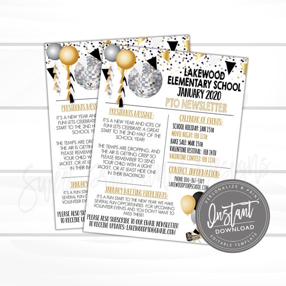 Editable PTO Newsletter, PTO PTA New Year's Flyer template, P.T.O ...