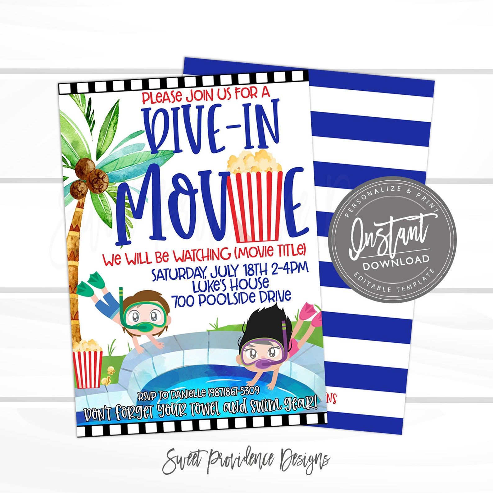 Editable Summer Dive in Movie Night Pool Party Invite End of | Etsy