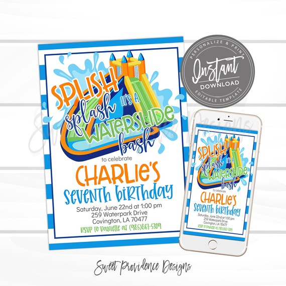 Waterslide Birthday Invitation, End of School Party, Summer Party ...