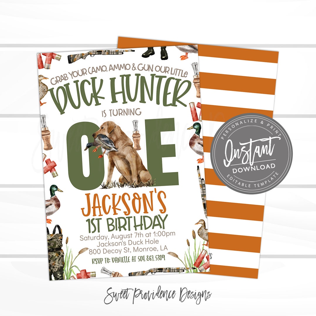 Duck Hunter First Birthday Invitation, Boy Hunting Invitation, Camo ...