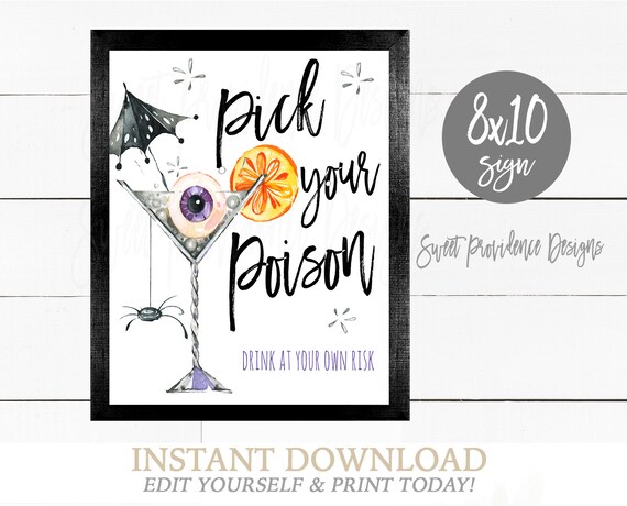 Halloween Drink Sign Pick Your Poison Halloween Cocktail Halloween Printable Costume Party