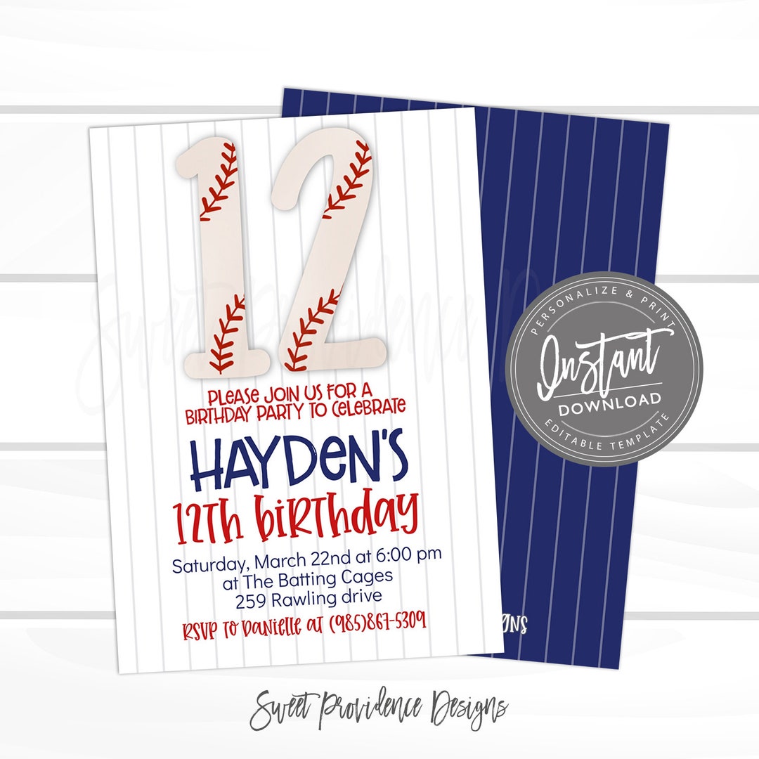 Baseball Birthday Invitation, ANY AGE Editable Baseball Theme, Team ...