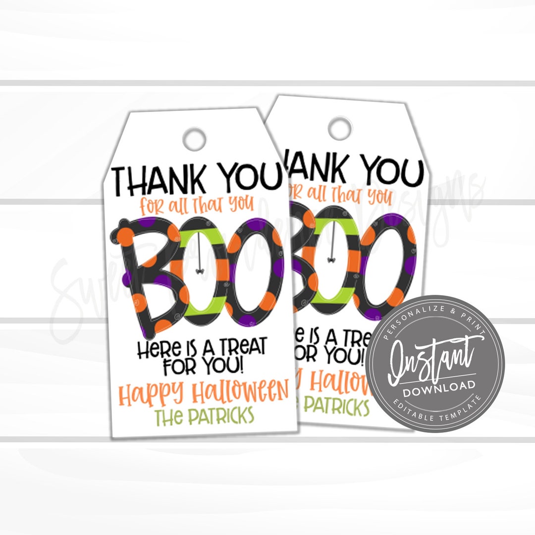 Halloween Gift Tag, Thanks for All You Boo! Halloween Appreciation ...