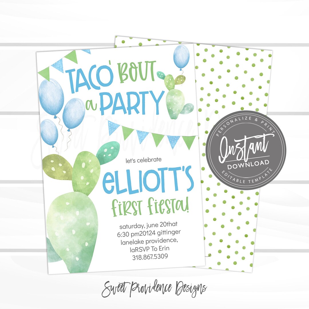 Fiesta Birthday Invitation, First Fiesta, Cactus Invite, Taco 'bout a ...