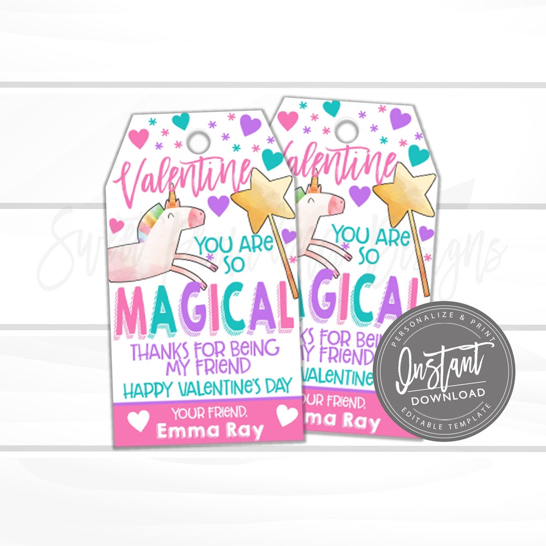 Valentine Favor Tags, Printable, You Are so Magical, Valentine Unicorn ...