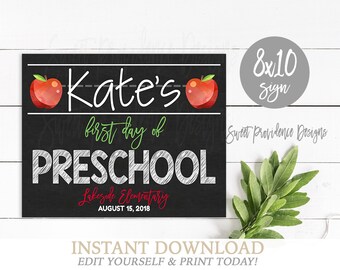 Editable First Day of School Chalkboard Kindergarten Sign - Etsy