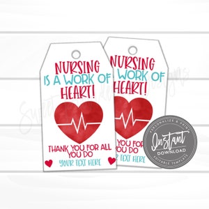 Nurse Appreciation Gift Tag, Work of Heart, Frontlines Worker, Medical ...
