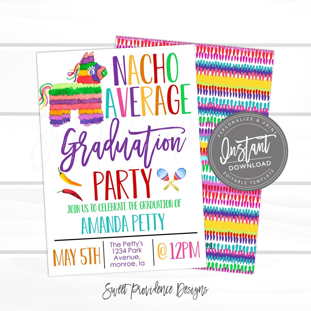 Fiesta Graduation Invitation, Nacho Average Party Invite, Fiesta Theme ...