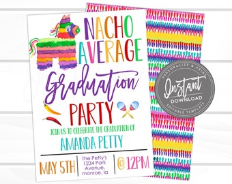 Fiesta Graduation Invitation, Nacho Average Party Invite, Fiesta Theme ...