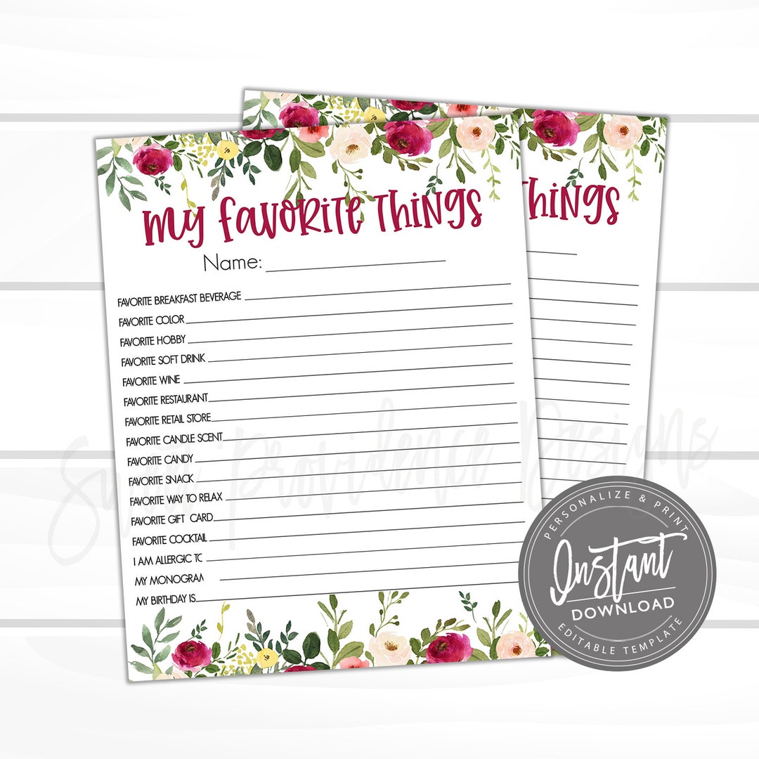 Editable Friends Favorite Things, Friend Questionnaire Survey, Few of ...