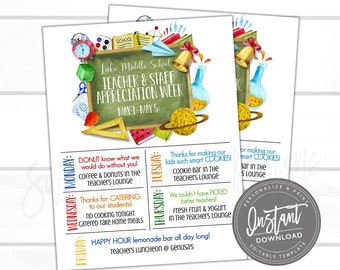 EDITABLE Teacher Appreciation Week Itinerary, Printable Digital File ...