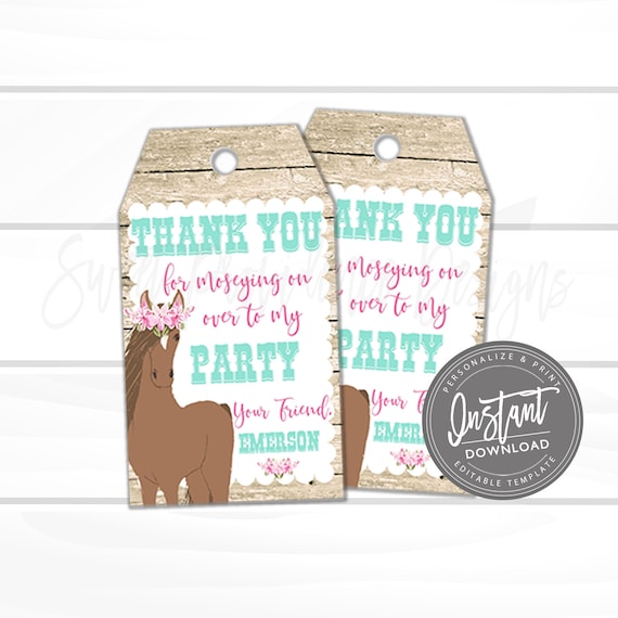 Thank You Favor Tag Template, Horse Thank You Tag, DIY Girl Horse ...