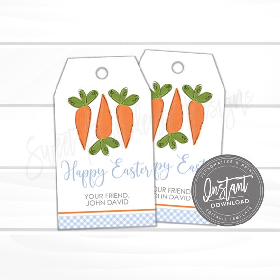 Easter Gift Tag, Editable Happy Easter Bunny Party Tags, Girl Favor Tag ...