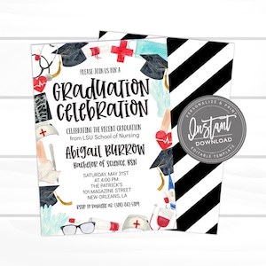 Editable Nursing School Graduation Celebration Invitation, Medical ...