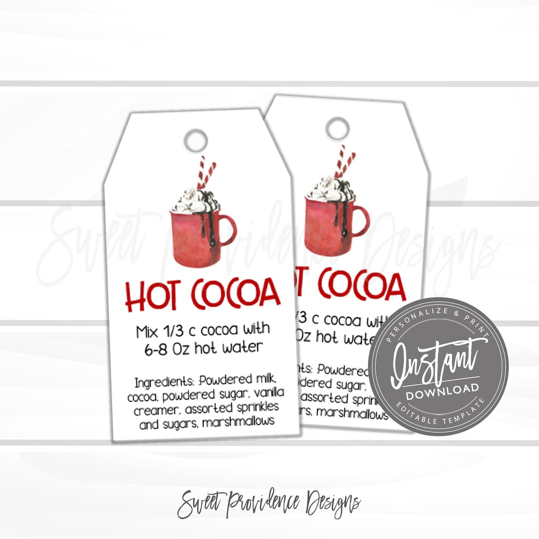 EDITABLE Hot Cocoa Recipe Christmas Tag, DIY Christmas Tag, Recipe Tag ...