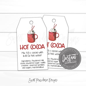 EDITABLE Hot Cocoa Recipe Christmas Tag, DIY Christmas Tag, Recipe Tag ...
