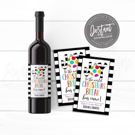 EDITABLE Teacher Gift, Christmas Wine Label INSTANT DOWNLOAD, Printable ...
