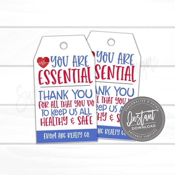 Nurse Appreciation Gift Tag, Thank You Essential Worker, Medical ...