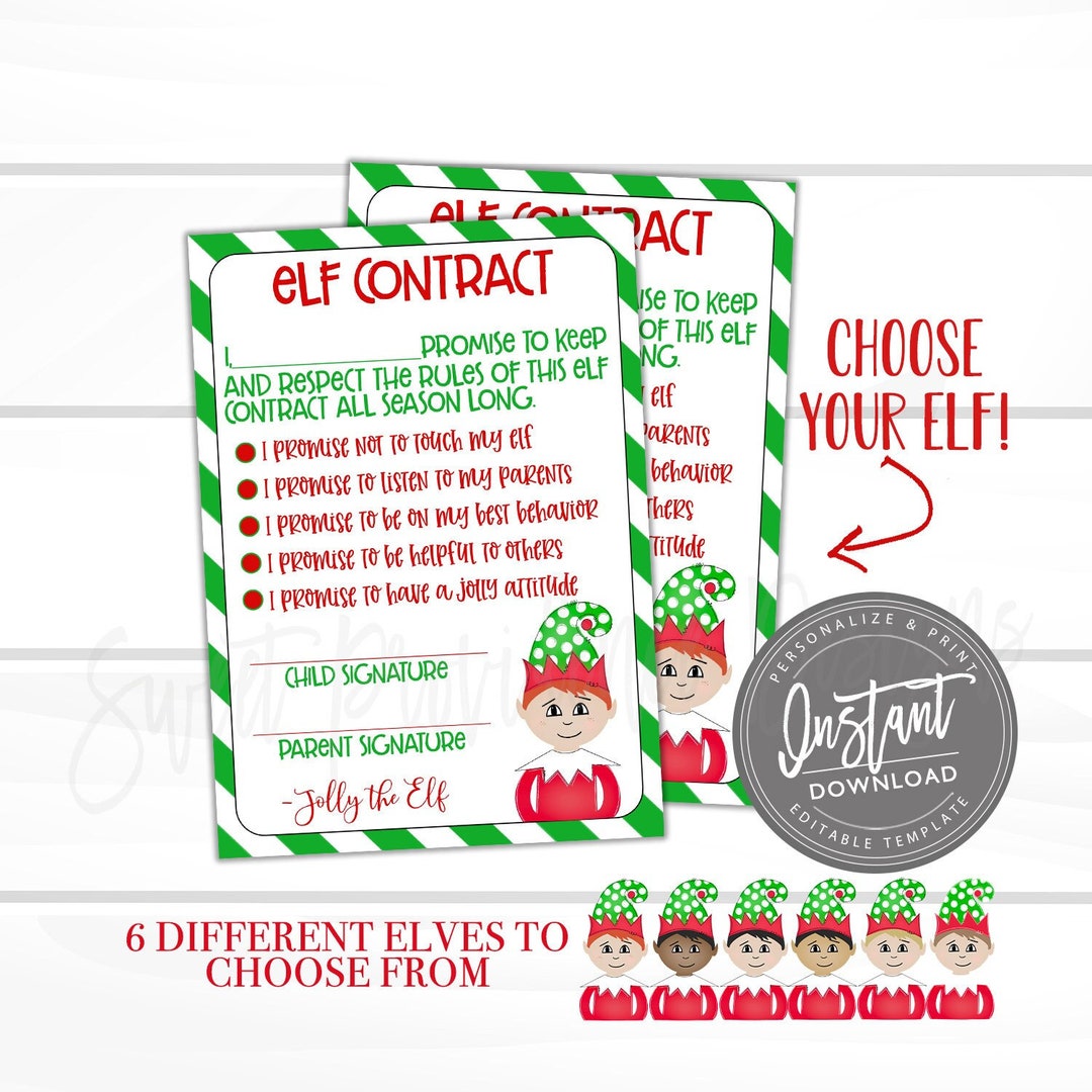 Editable Elf Contract, Printable Elf Letters, Rules From the Elf, Elf ...