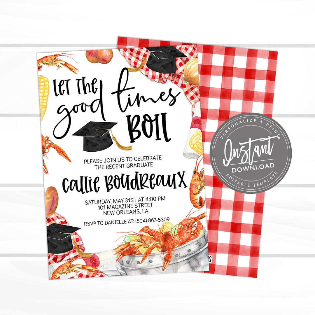 Crawfish Boil Graduation Invitation, Crawgrad Crawfish Boil Invite ...