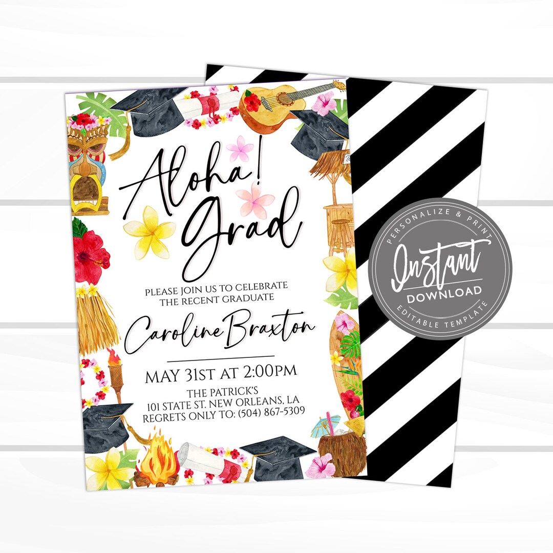 Editable Graduation Luau Celebration Invitation, Printable Graduation ...