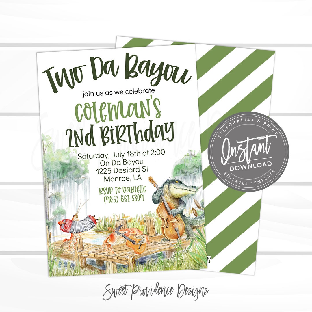 Two Da Bayou Birthday Invitation, Editable Kids Party, Cajun Birthday ...