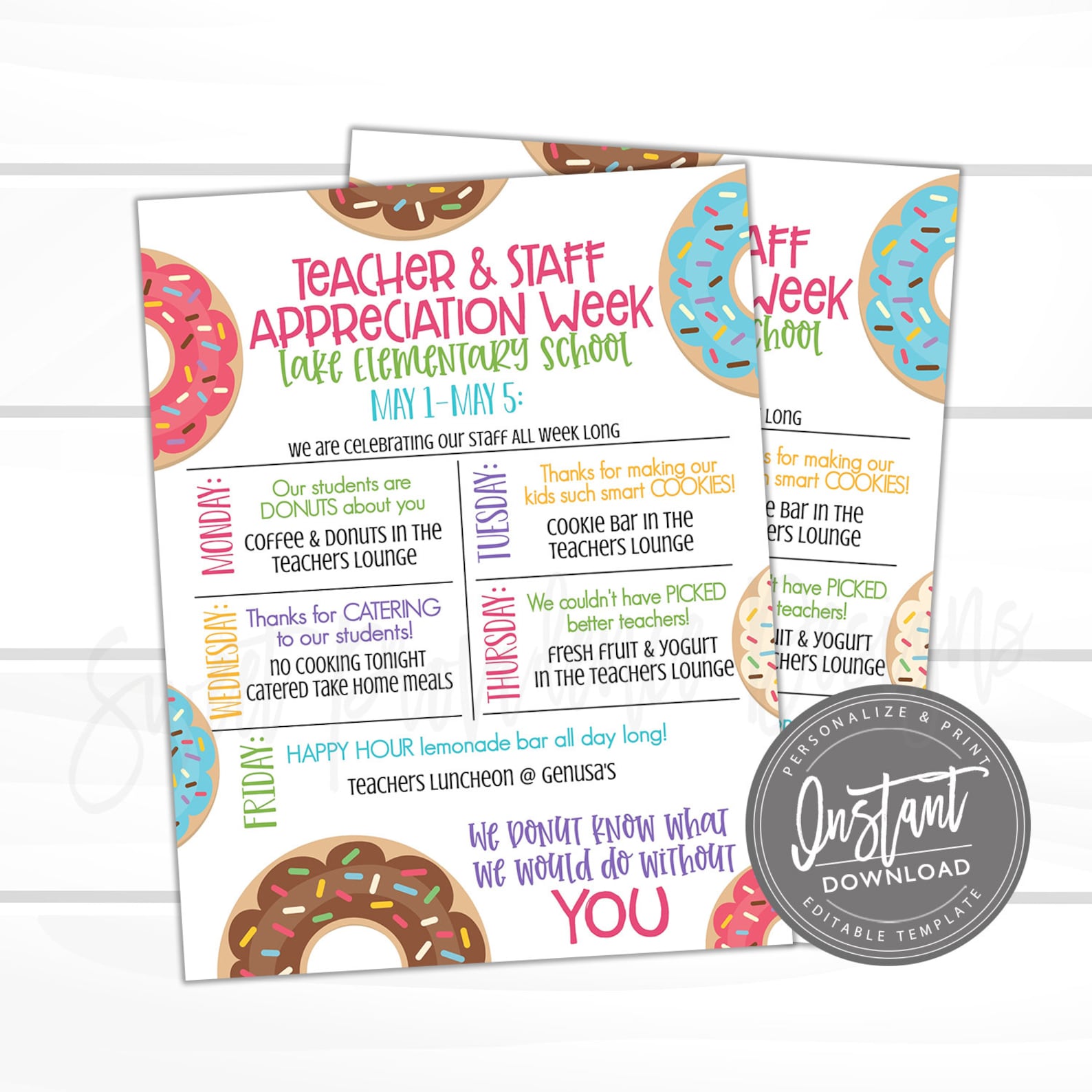 EDITABLE Teacher Appreciation Week Itinerary Printable - Etsy