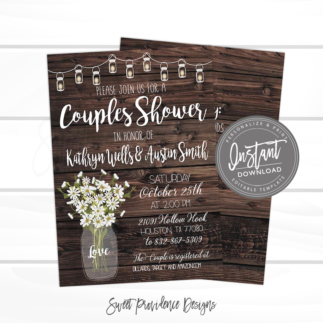 Rustic Couples Shower Invitation, Editable Couples Shower Invite ...