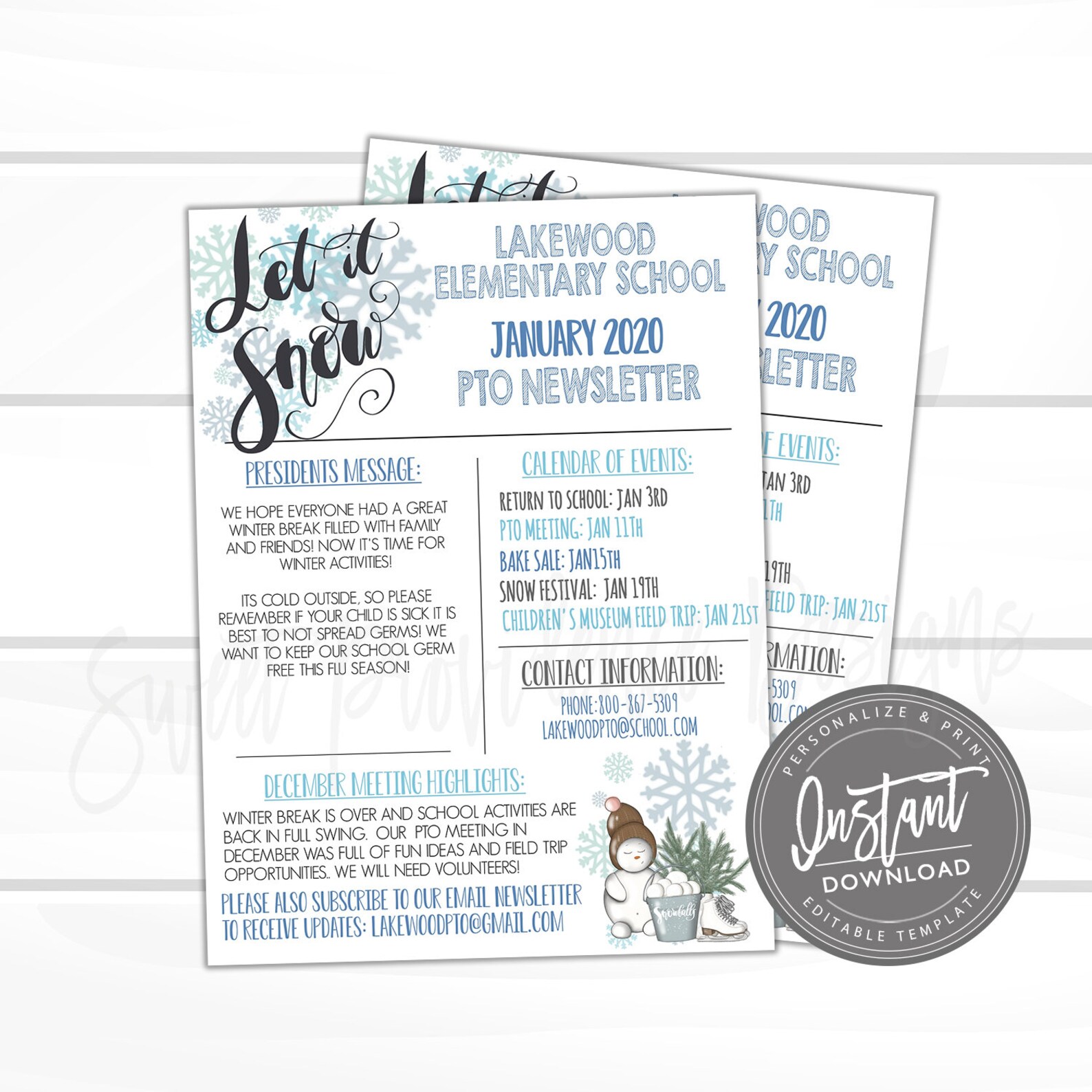 Editable PTO Newsletter PTO PTA Winter Flyer Template P.T.O - Etsy