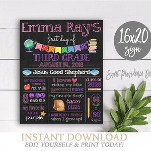 Back to School Chalkboard, First Day of School Sign, ANY GRADE, Back to ...