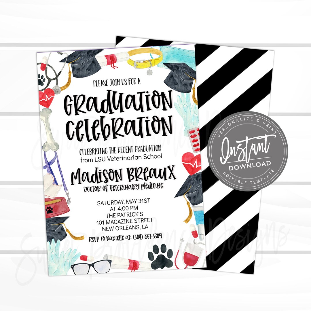 Editable Veterinarian School Graduation Party Invitation, Vet Tech ...