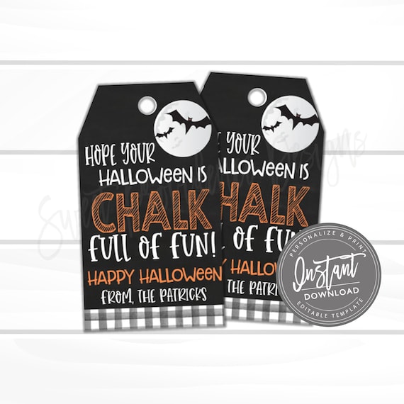 Halloween Gift Tag, Chalk full of Fun Favor Tag, Kids Trick or Treat ...