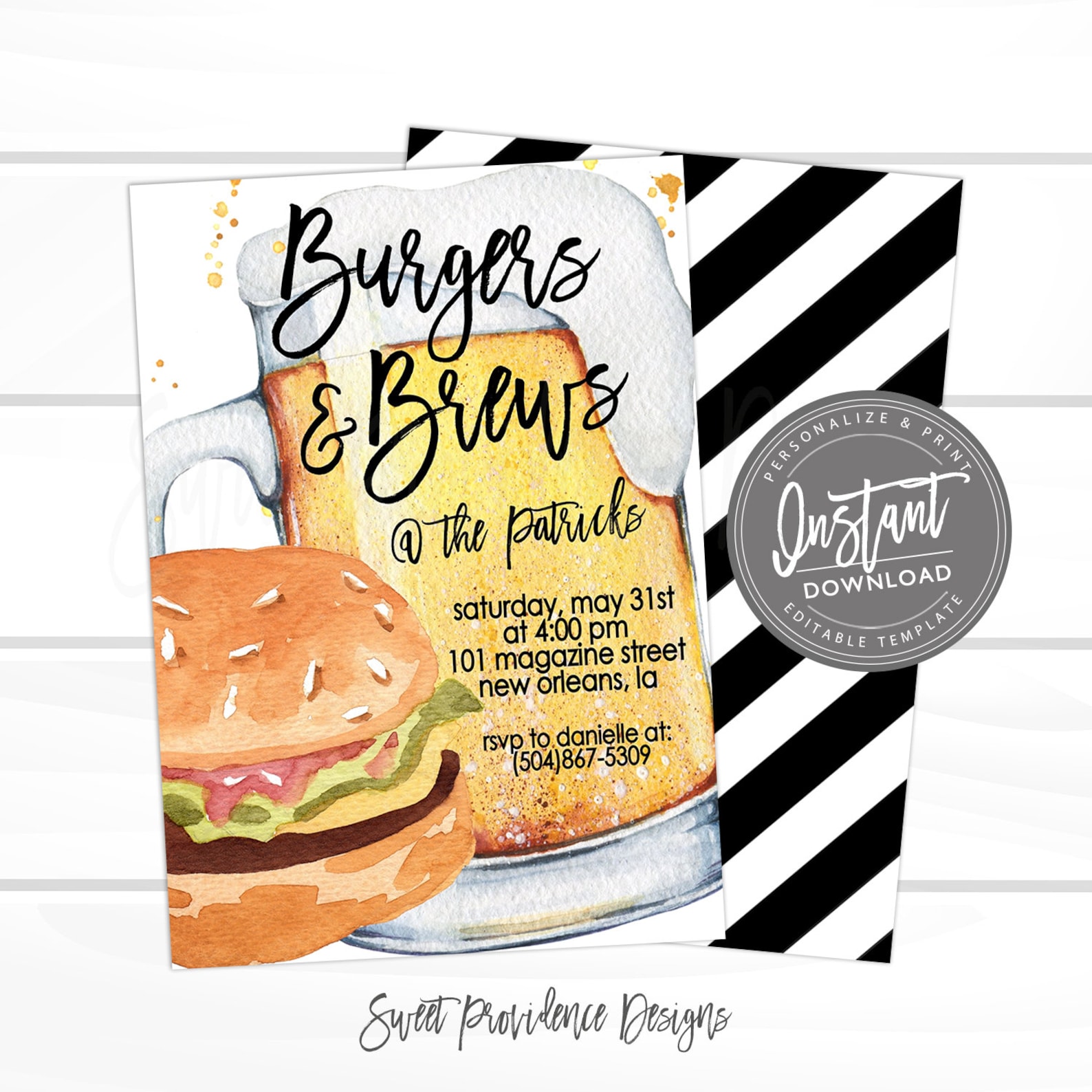 Burgers and Brews Invitation, ANY Event Hamburger Party, Beer, Burgers ...