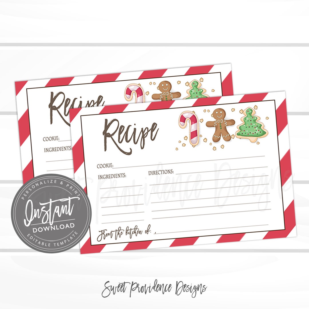Christmas Cookie Exchange Recipe Card, Editable Christmas Recipe Card ...