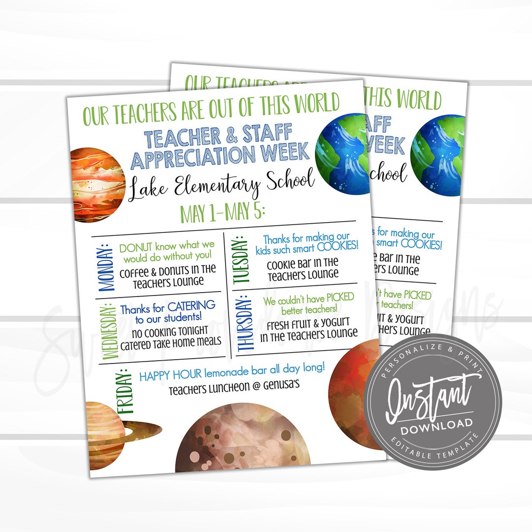 EDITABLE Teacher Appreciation Week Printable, Appreciation Week Space ...