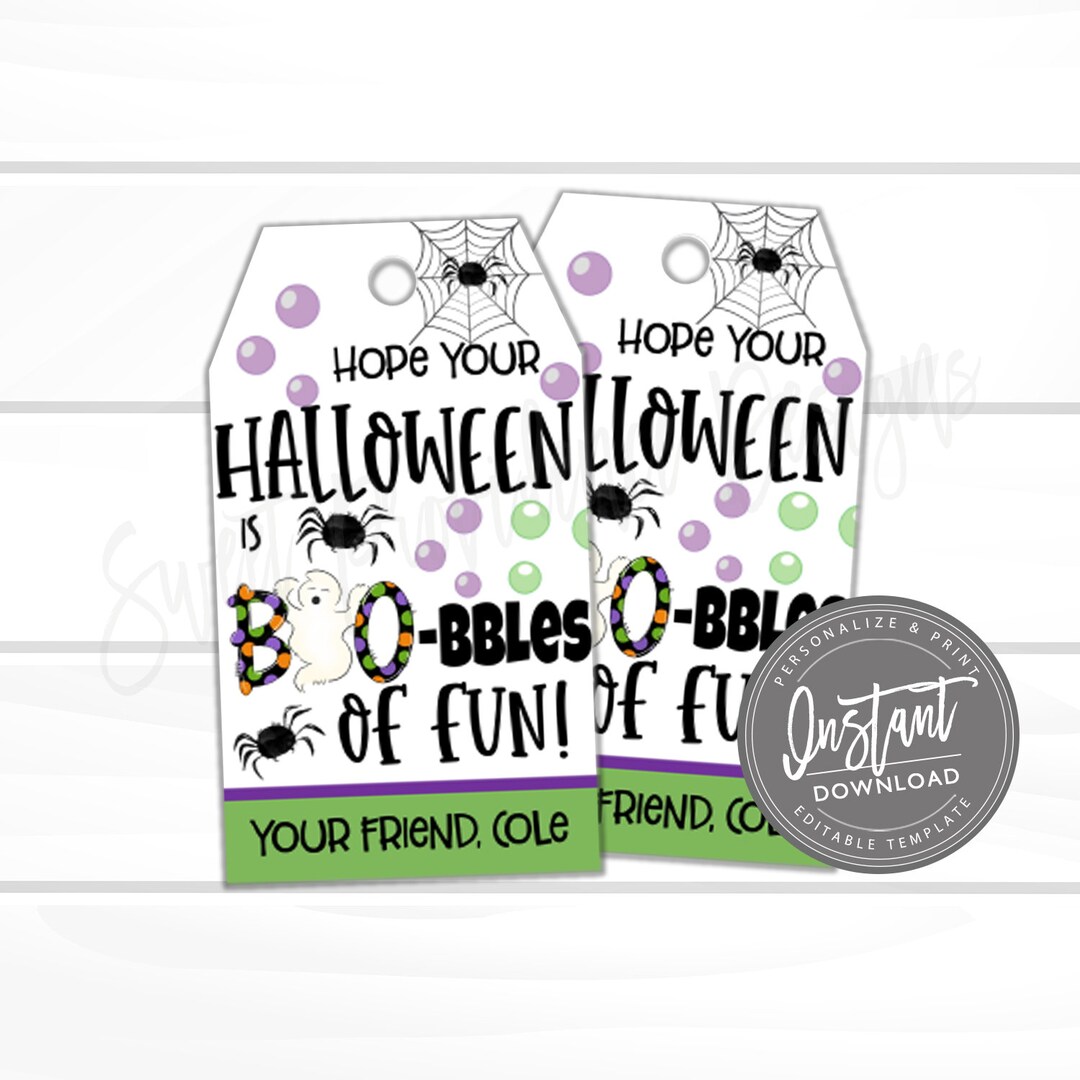 Halloween Gift Tag, Boo-bbles of Fun Bubbles Favor Tag, Kids Trick or ...