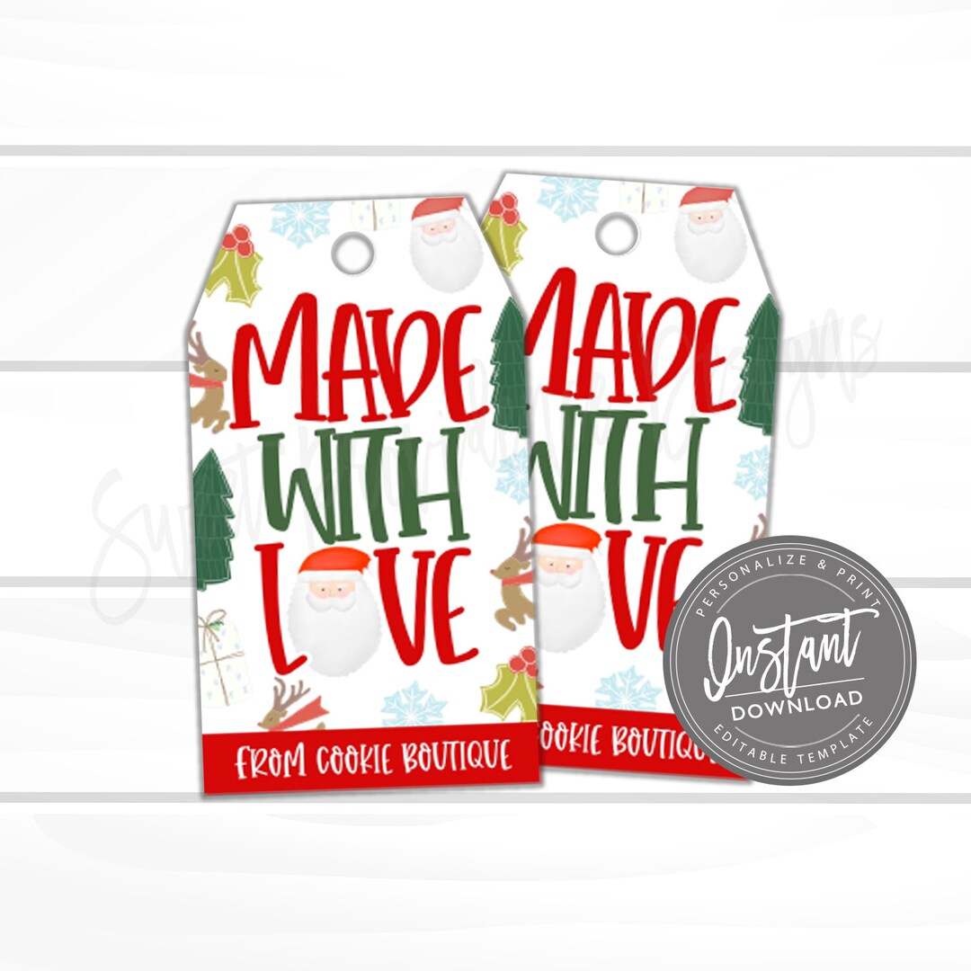 EDITABLE Christmas Favor Tag, DIY Christmas Cookie Tag, Holiday Favor ...
