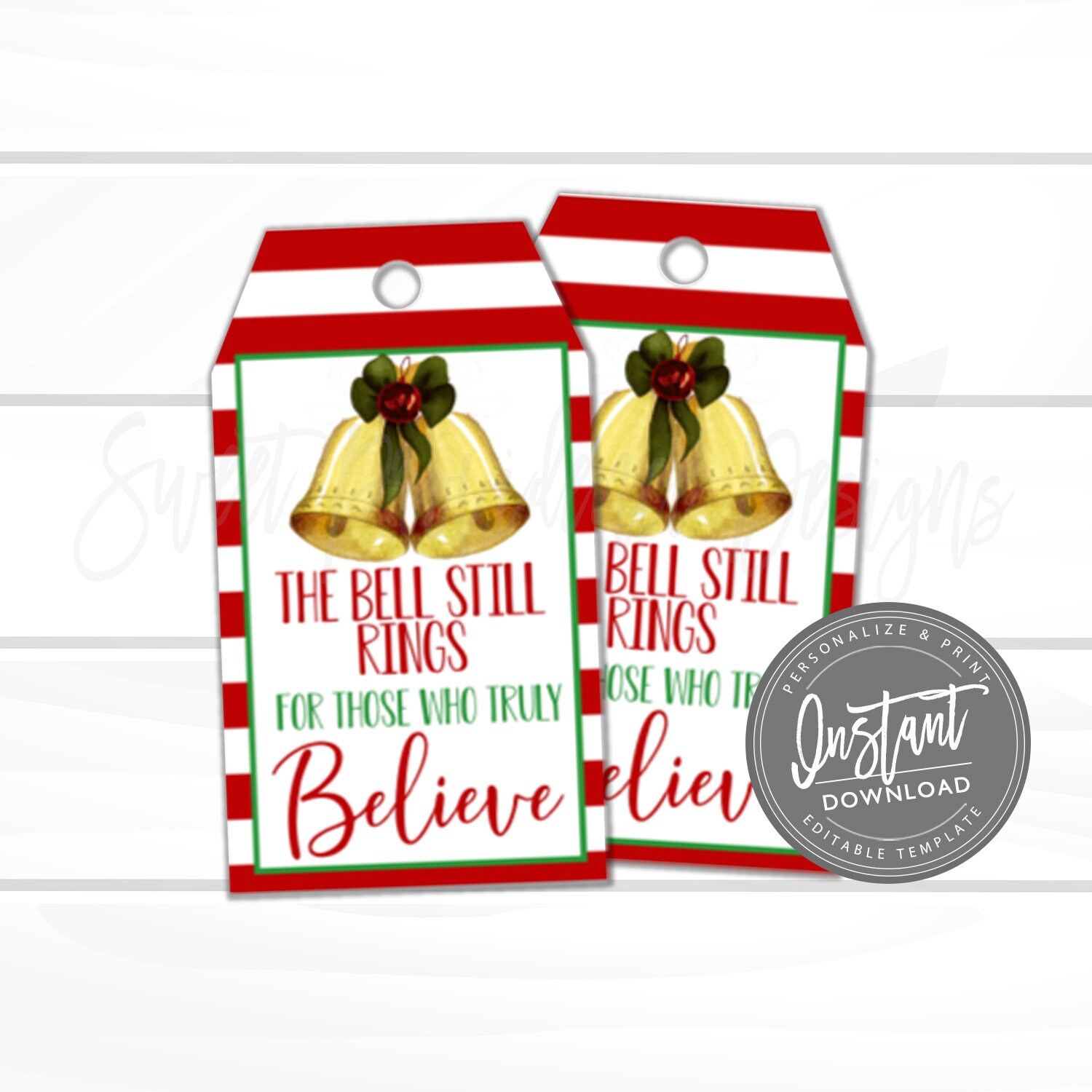 Personalized Christmas Favor Tag DIY Christmas Bell Tag | Etsy