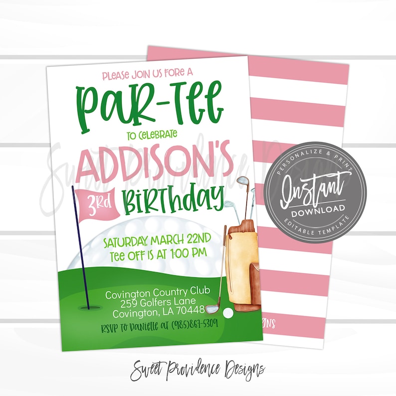 Golf Birthday Invitation Let's Par-tee Editable Pink | Etsy